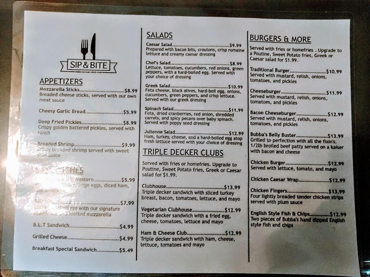 Menu at Sip 'N Bite Restaurant, Elmira
