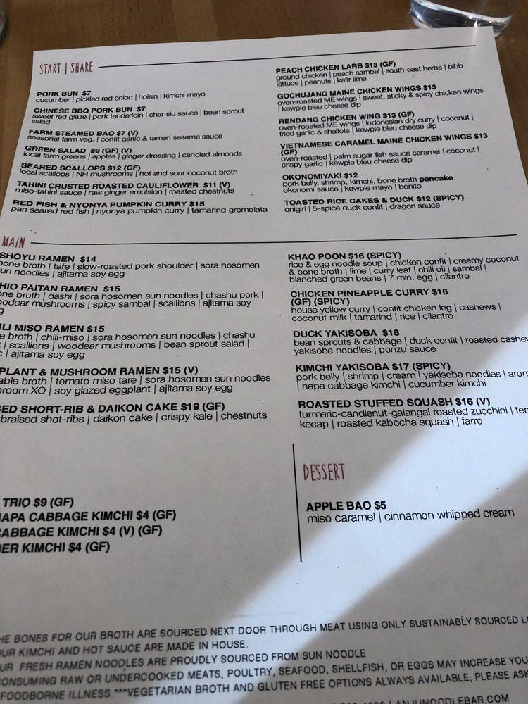 Menu at Anju Noodle Bar, Kittery