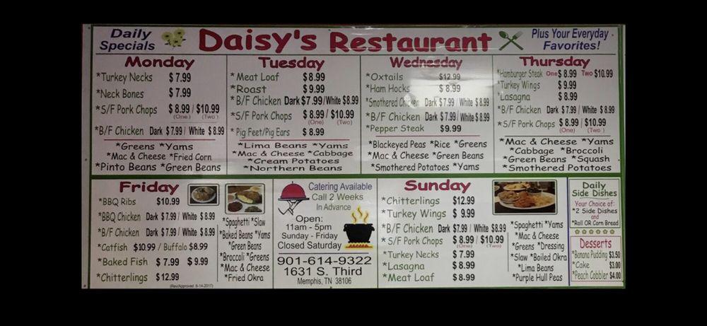 Menu at Daisy's Restaurant, Memphis, S 3rd St