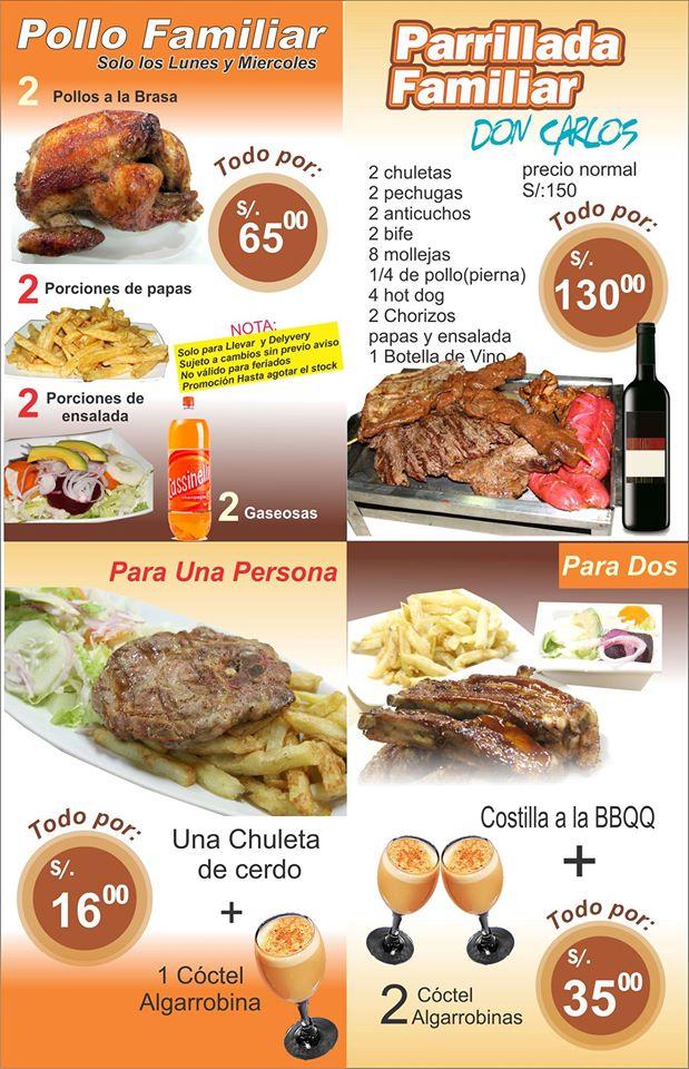 Menu at Don Carlos restaurant, Chiclayo, Av. José Balta 1259
