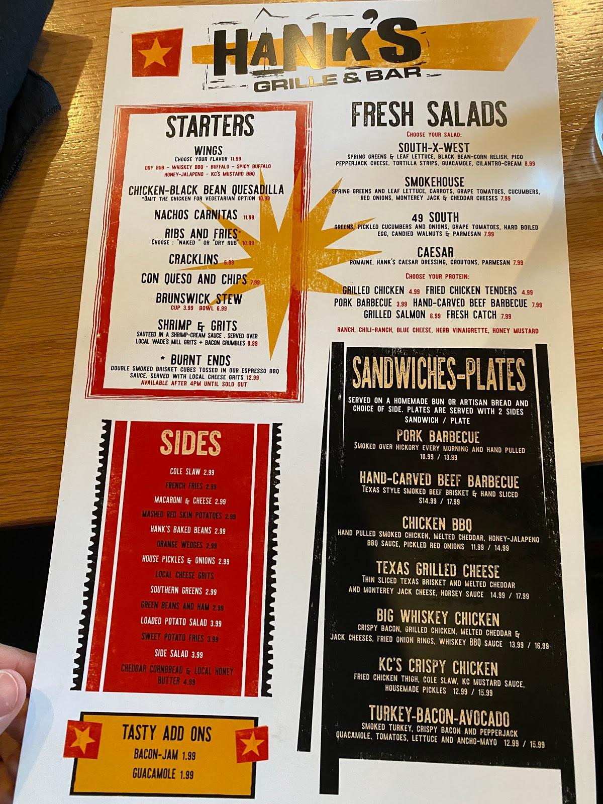 Menu at Hank's Grille & Catering BBQ, McGaheysville