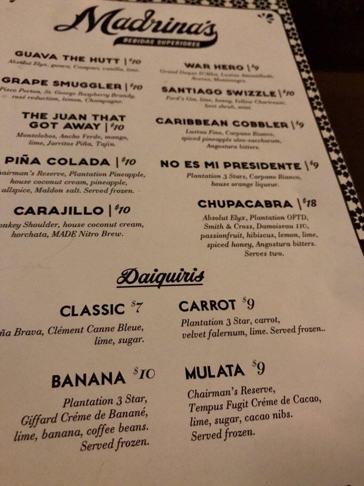 Menu at Madrina's pub & bar, Gainesville