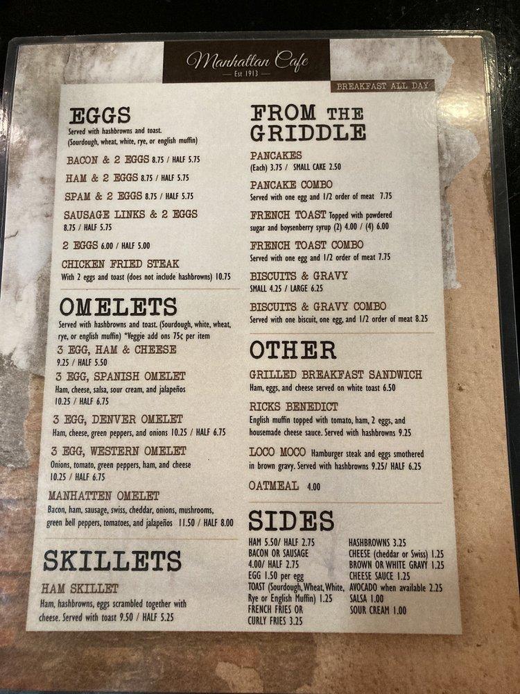 Menu at Manhattan Cafe, Mountain Home