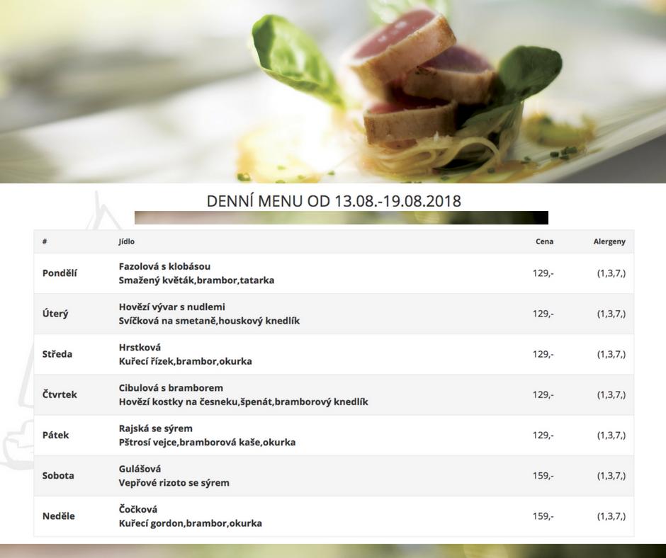 Menu at Restaurace Loděnice restaurant, Lipno nad Vltavou