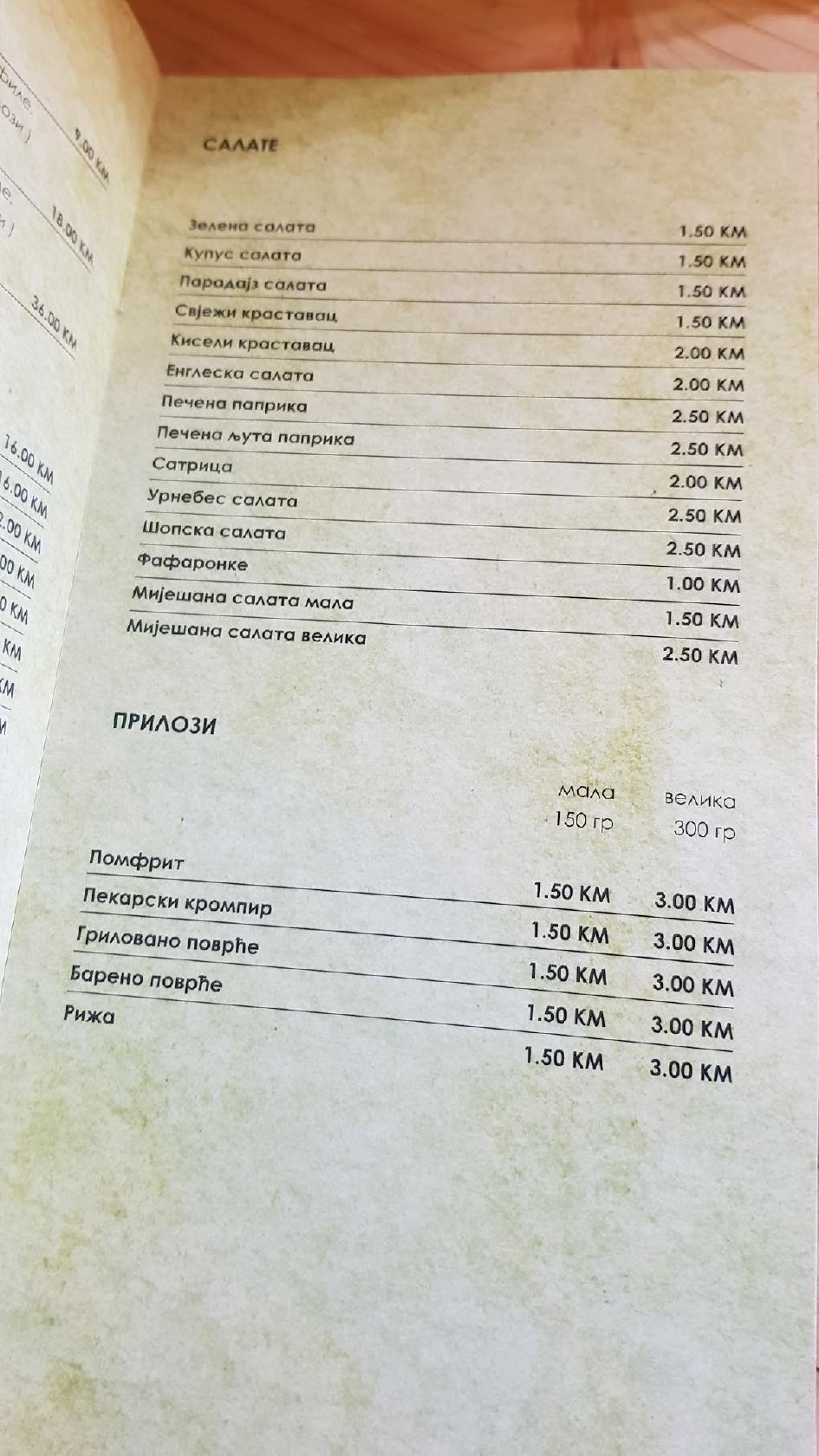 Menu at Roštiljnica i ketering ŽAR Prijedor restaurant, Prijedor