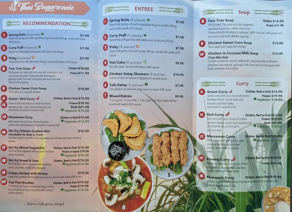 Menu at Thai Sugarcane Gordonvale Thai Restaurant, Gordonvale