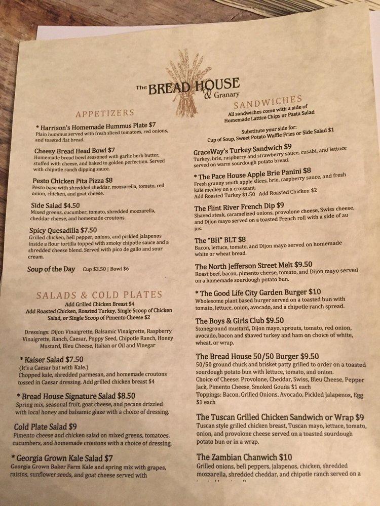 Menu at The Bread House restaurant, Albany