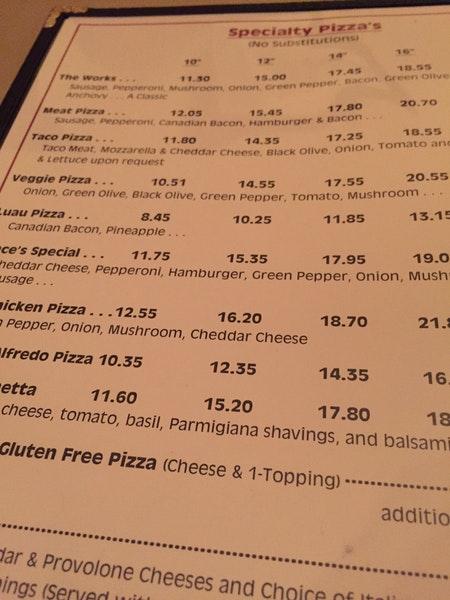 Menu at Vince's Pizzaria pizzeria, Beloit
