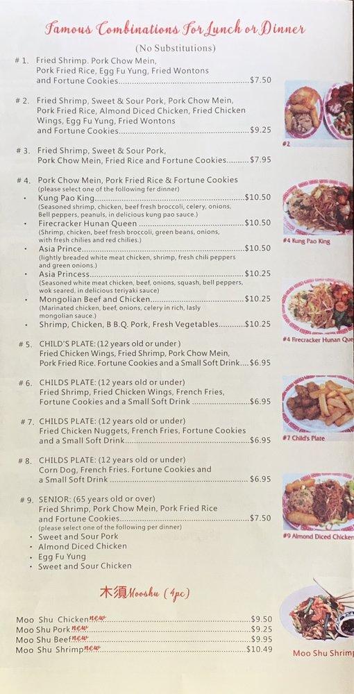 Menu at Asia Garden restaurant, Porterville