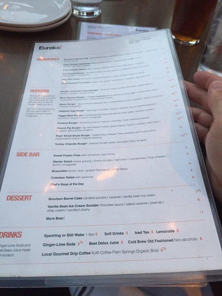 Menu at Eureka! restaurant, Indian Wells