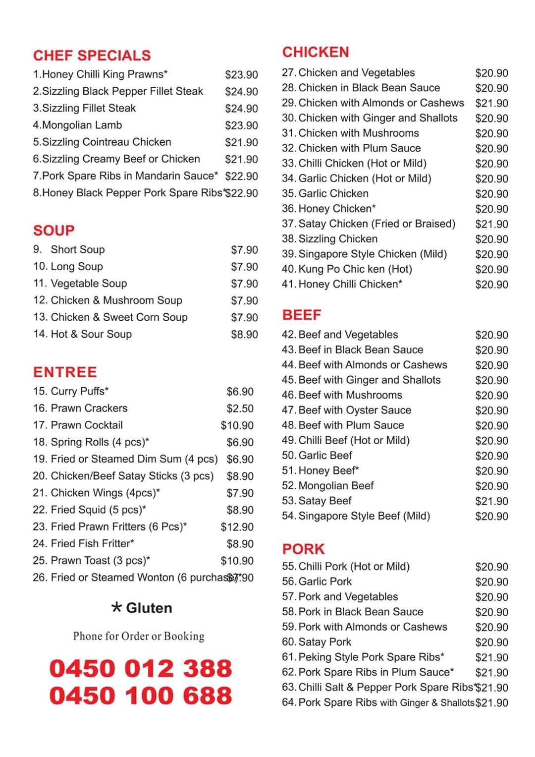 Menu at Golden Dragon Geraldton Chinese Restaurant, Geraldton