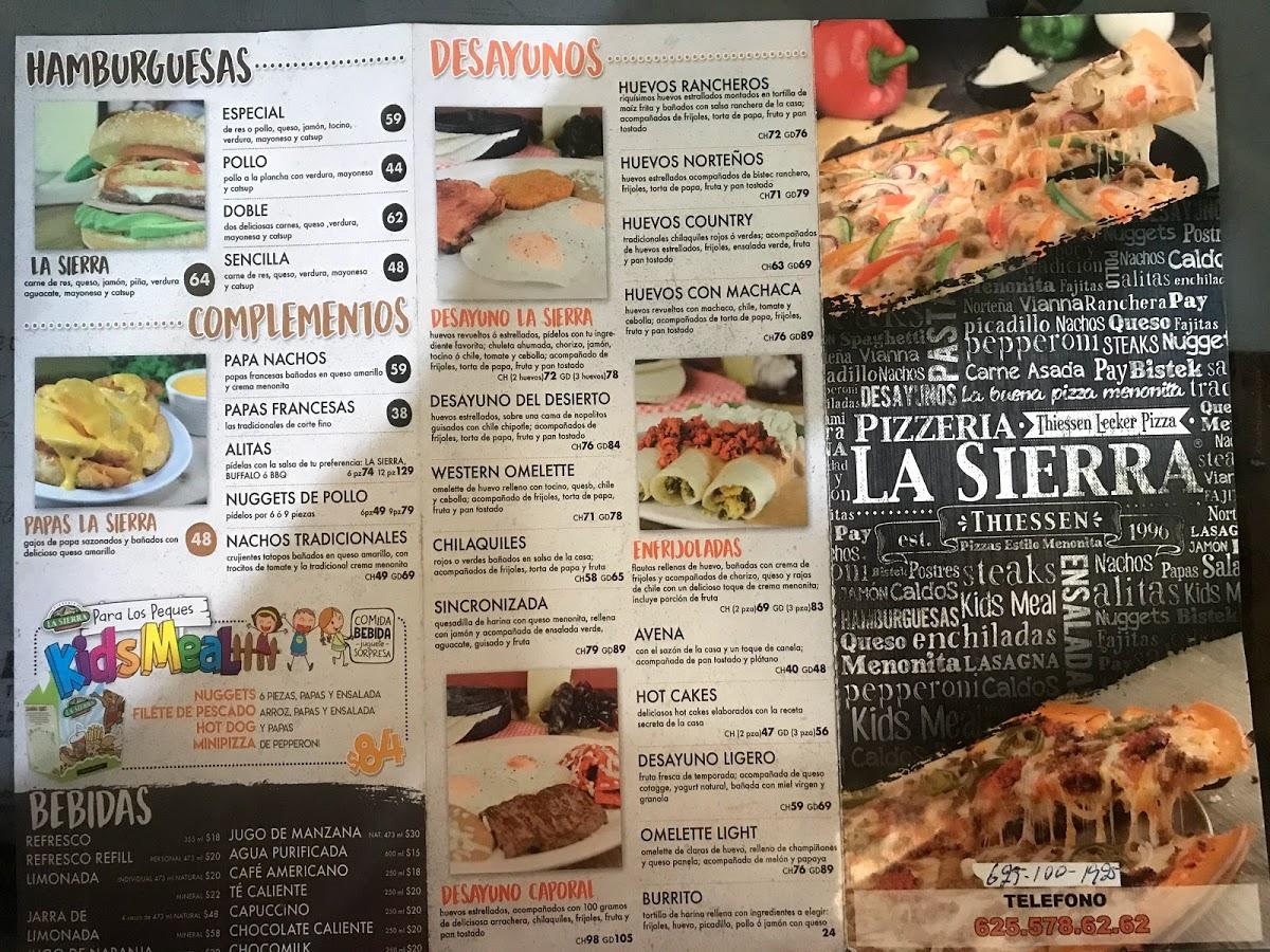 Menu at Pizzería La Sierra Km 19, Mexico
