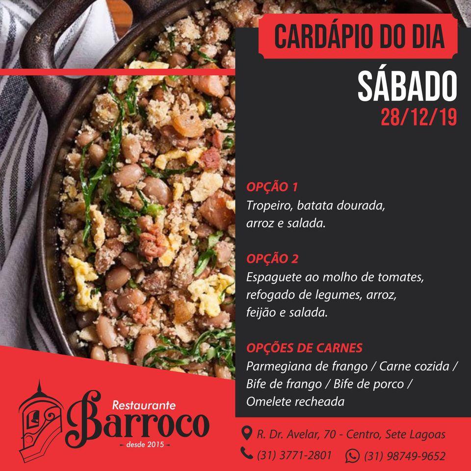 Menu em Restaurante Barroco, Sete Lagoas