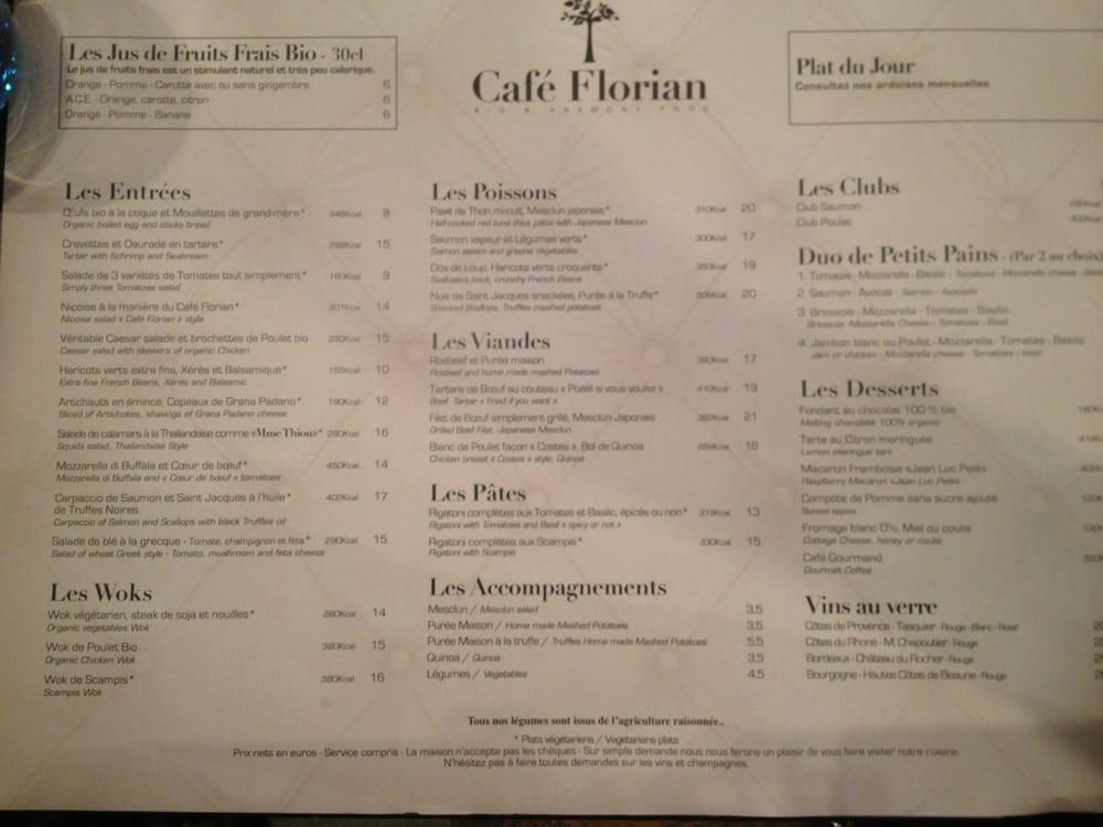 Menu at Café Florian, Cannes