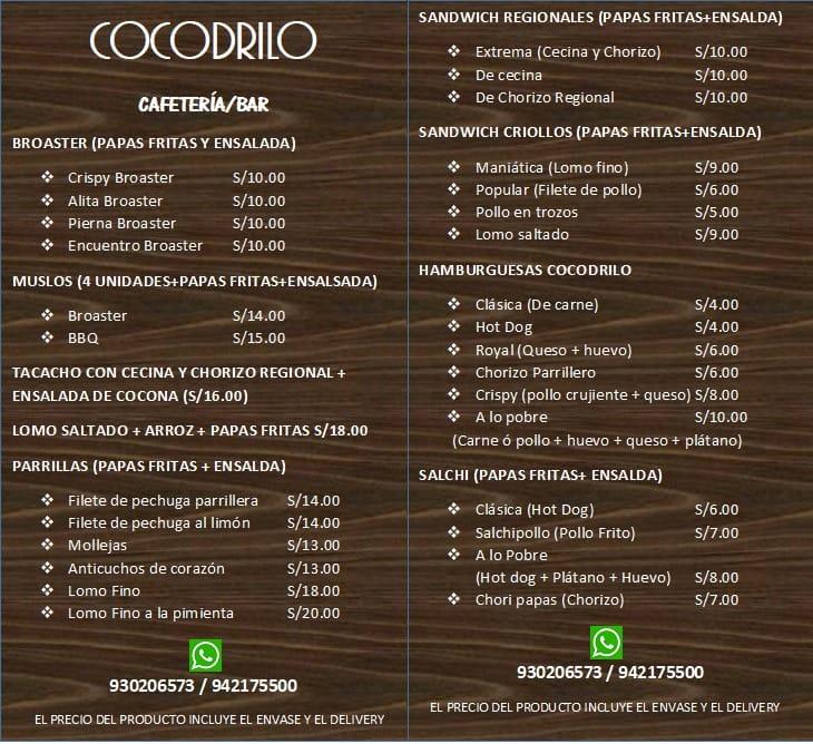 Menu at Cocodrilo Café Bar, Motupe