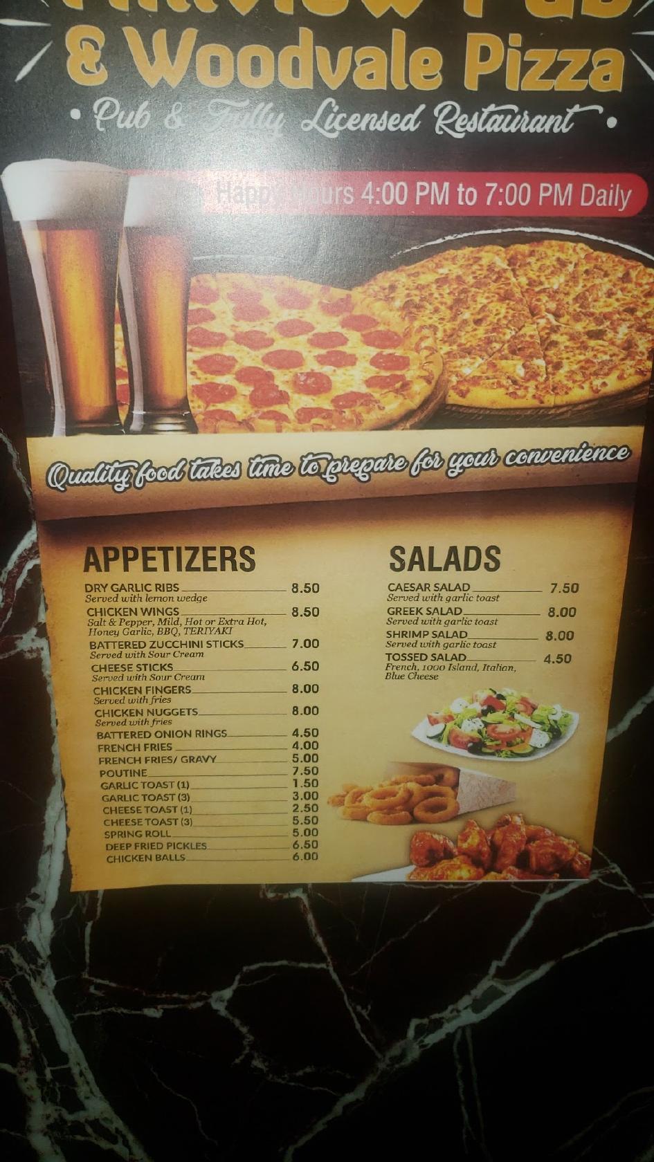Menu at Hillview Pub & Woodvale Pizza, Edmonton
