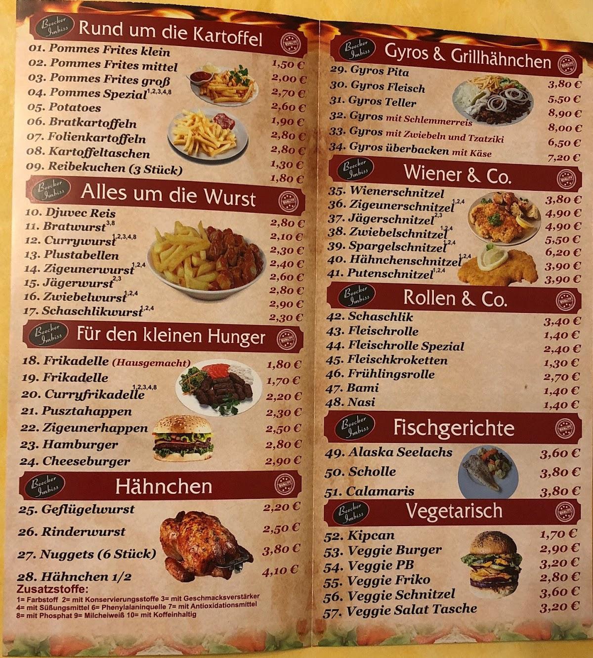 Speisekarte von Beecker Imbiss pub & Bar, Duisburg