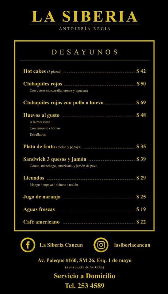 Carta del restaurante La Siberia Cancún, Cancún