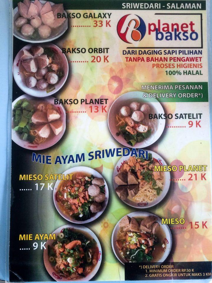 Menu at Planet Bakso & Mie Ayam Sriwedari restaurant, Salaman