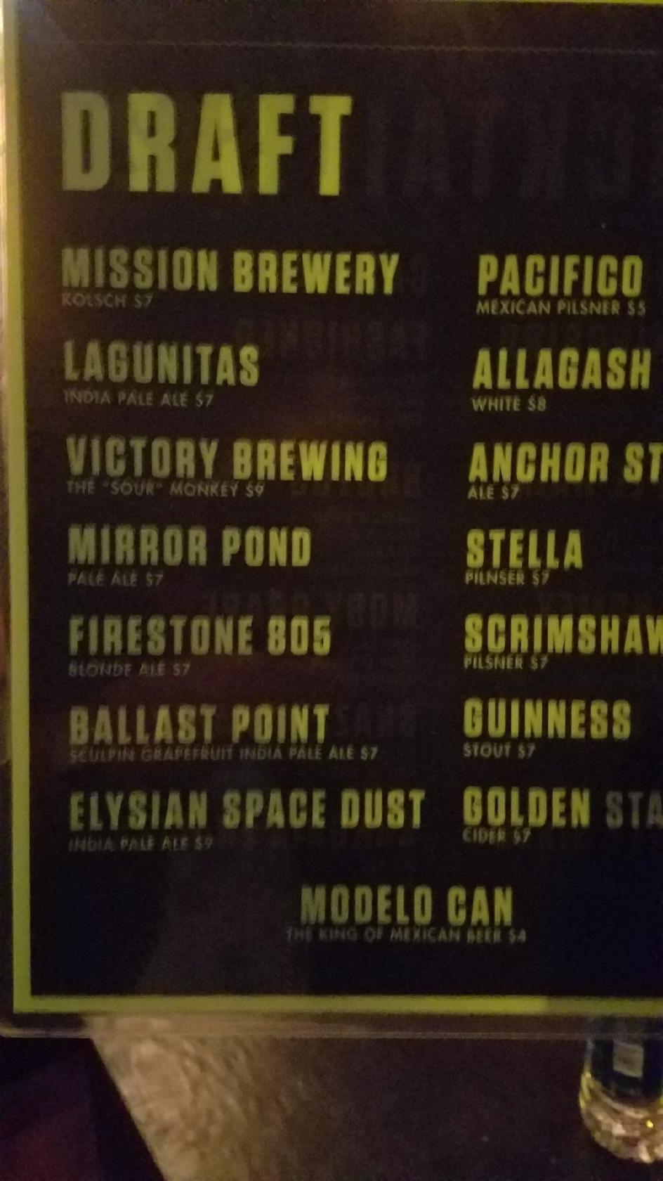 Menu at Tequila Mockingbird pub & bar, San Francisco