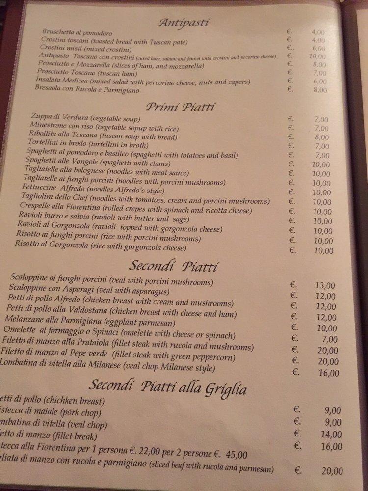 Menu da Trattoria Alfredo ristorante, Firenze