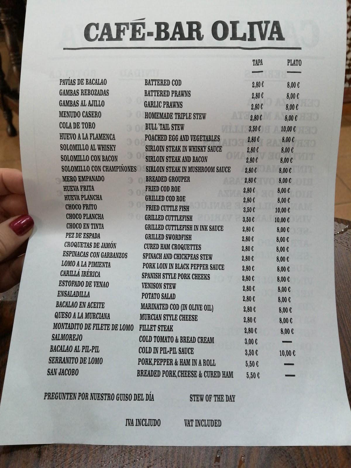 Carta de Bar La Oliva, Sevilla, C. Olivares