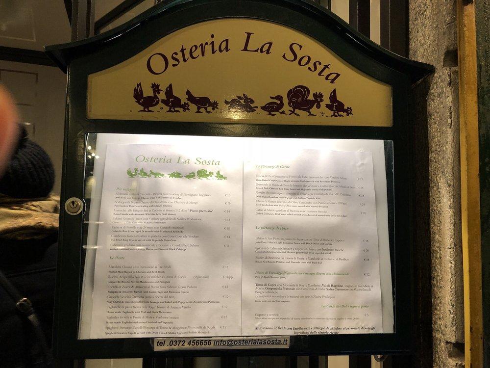 Menu da Osteria La Sosta ristorante, Cremona