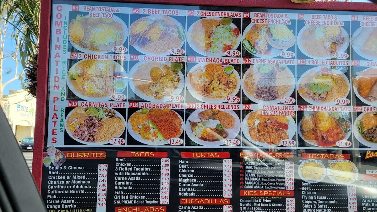 Menu at Los Fredos Mexican Food restaurant, Riverside, Van Buren Boulevard