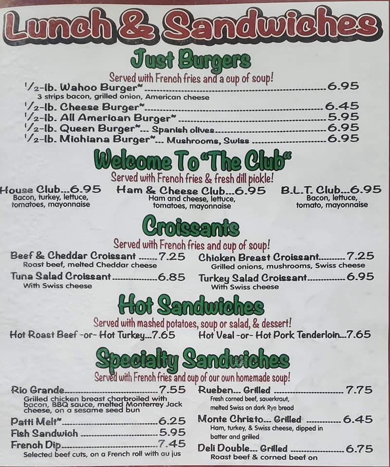 Menu at Mr. Wahoo's Eatery restaurant, Dowagiac
