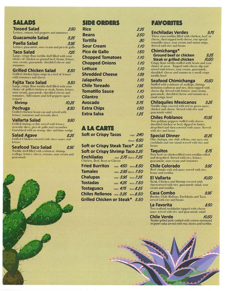 Menu at Agave restaurant, Rantoul