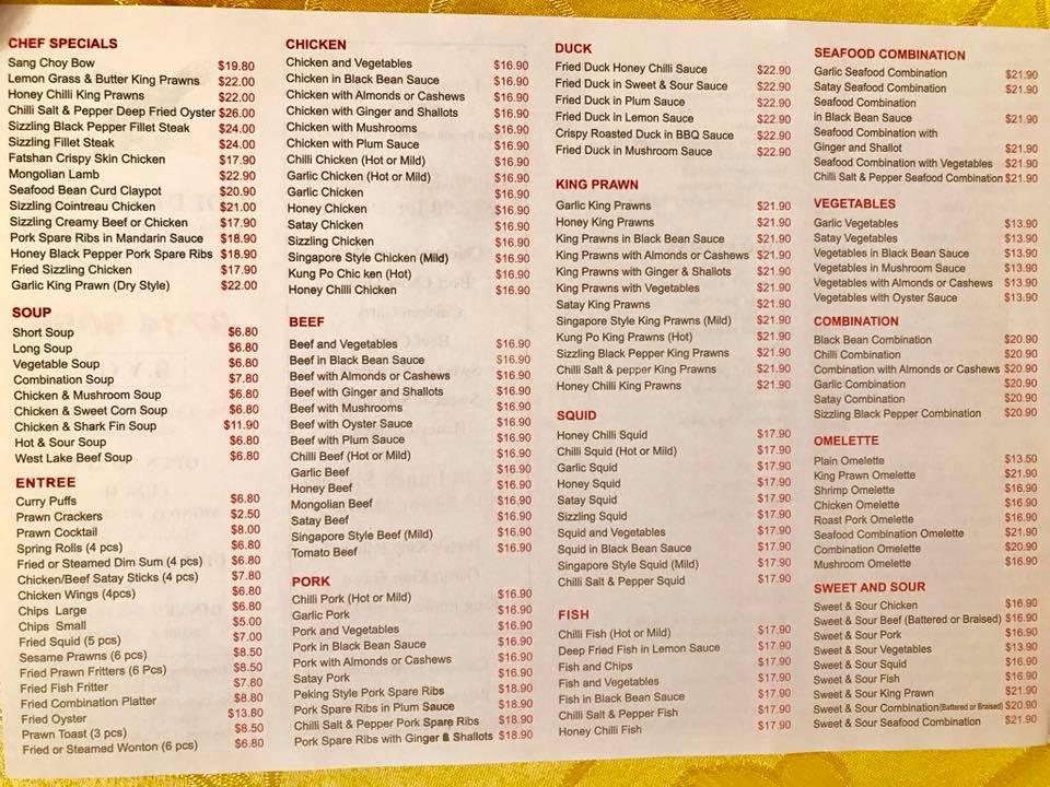 Menu at Golden Eagle restaurant, Collie
