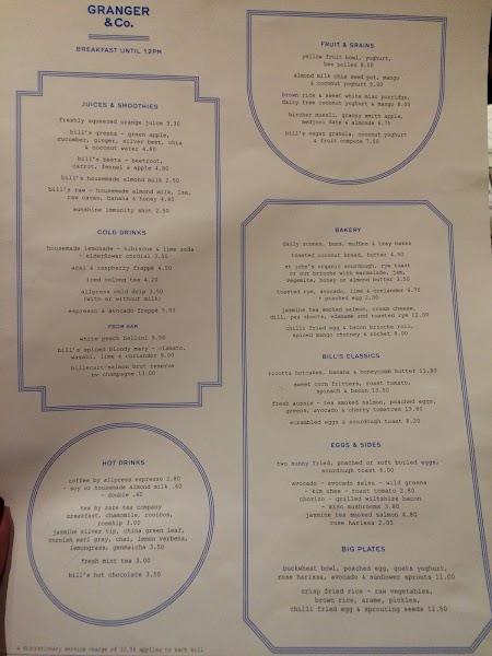 Menu at Granger & Co. King's Cross restaurant, London, Unit 1