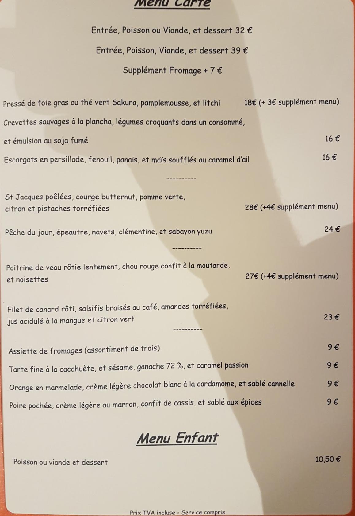 Carta del restaurante L'Essentiel, Dijon