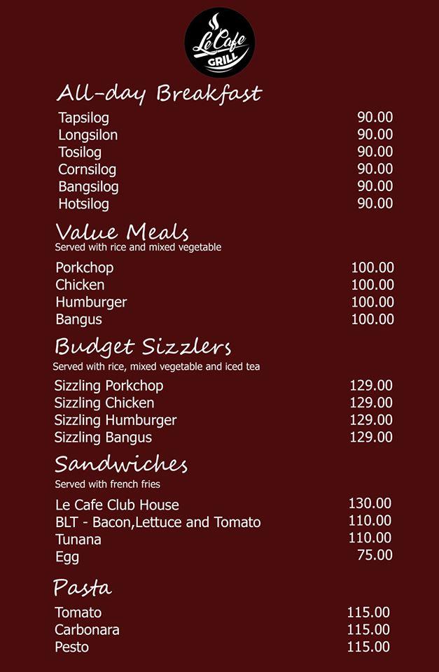 Menu at Le Cafe, Capas