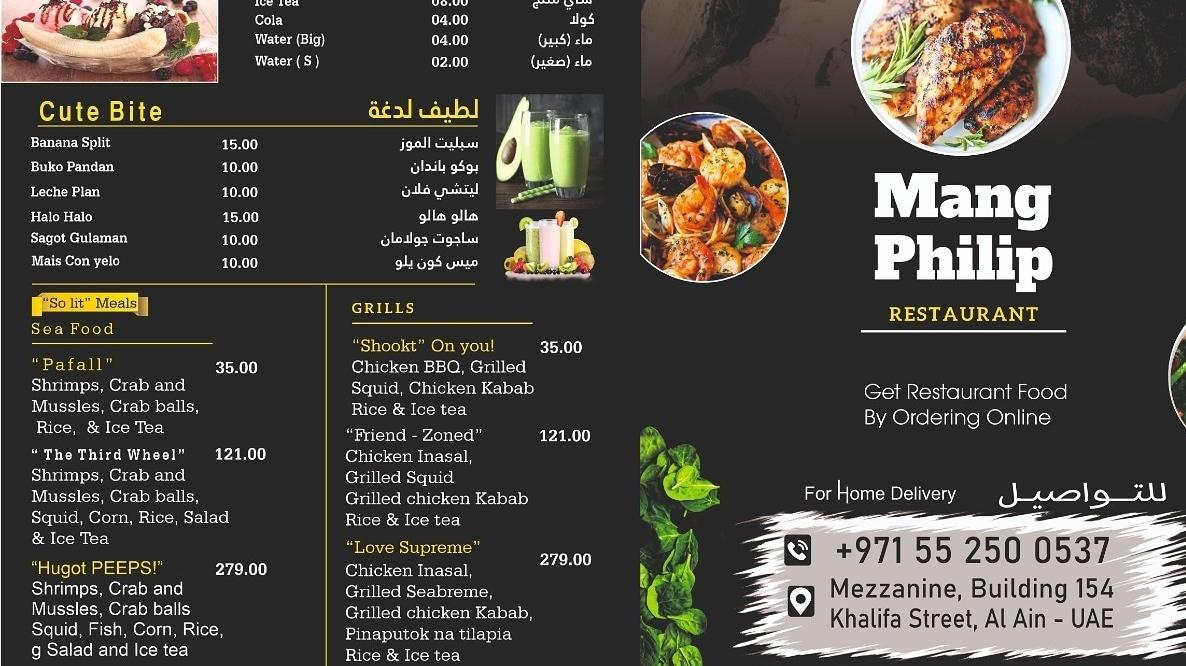 Menu at Mang Philip Restaurant, Al Ain