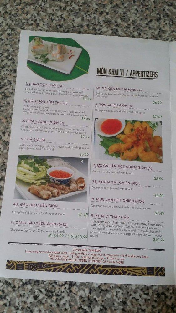 Menu at Miss Saigon restaurant, Tucson, N Campbell Ave