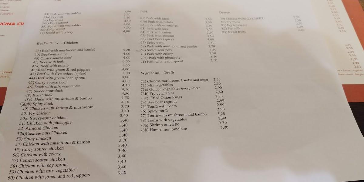 Menu da Perla D'oriente ristorante, Firenze