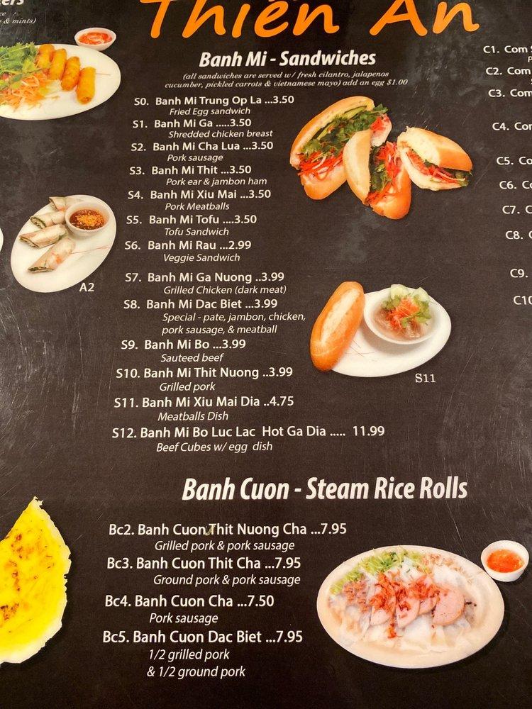 Menu at Thien An Sandwiches restaurant, Houston