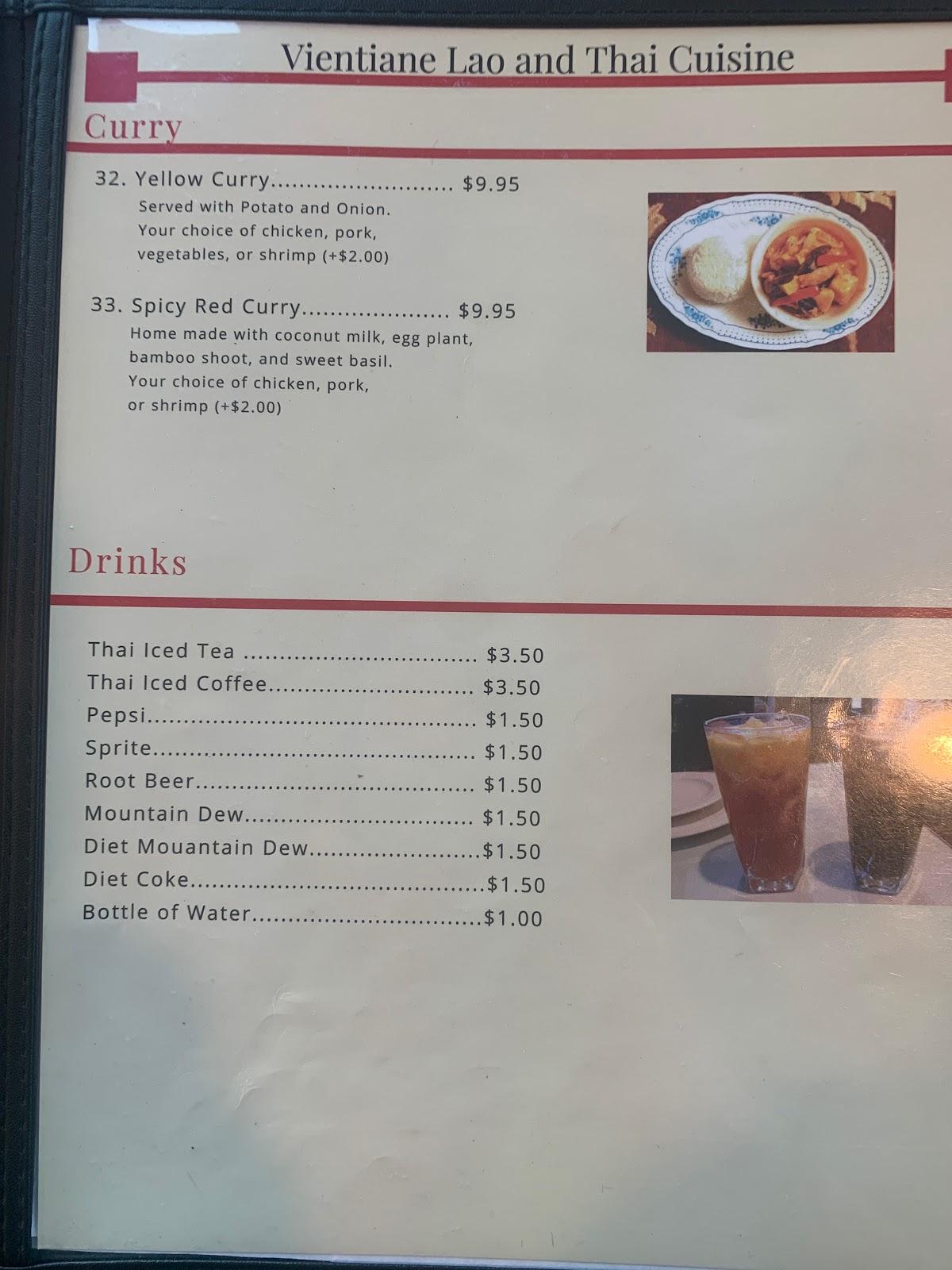 Menu at Vientiane Lao & Thai Cuisine restaurant, Warroad