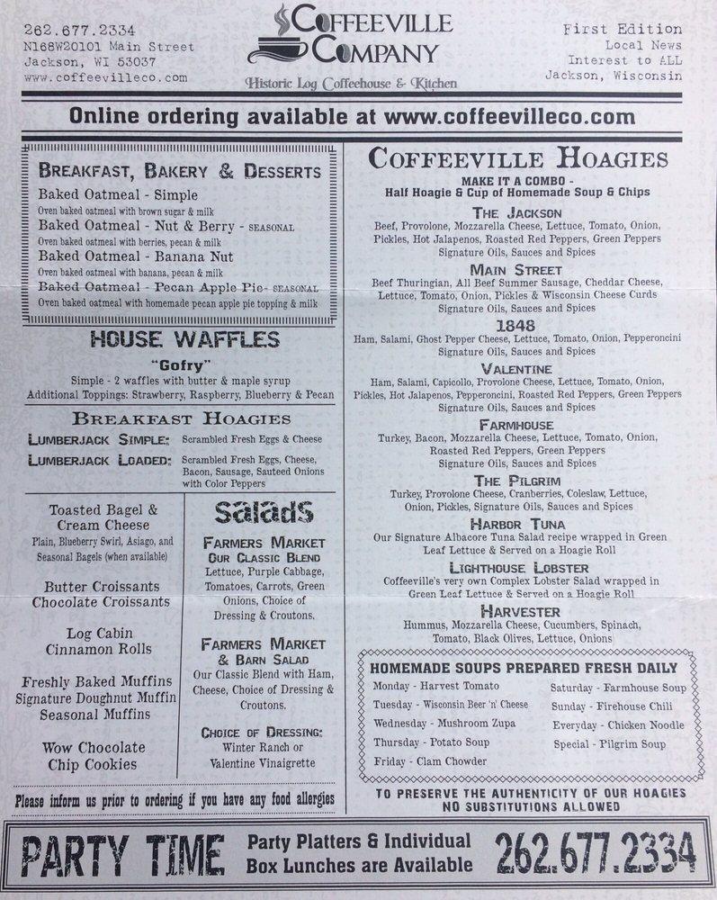 Menu at Coffeeville Company cafe, Jackson