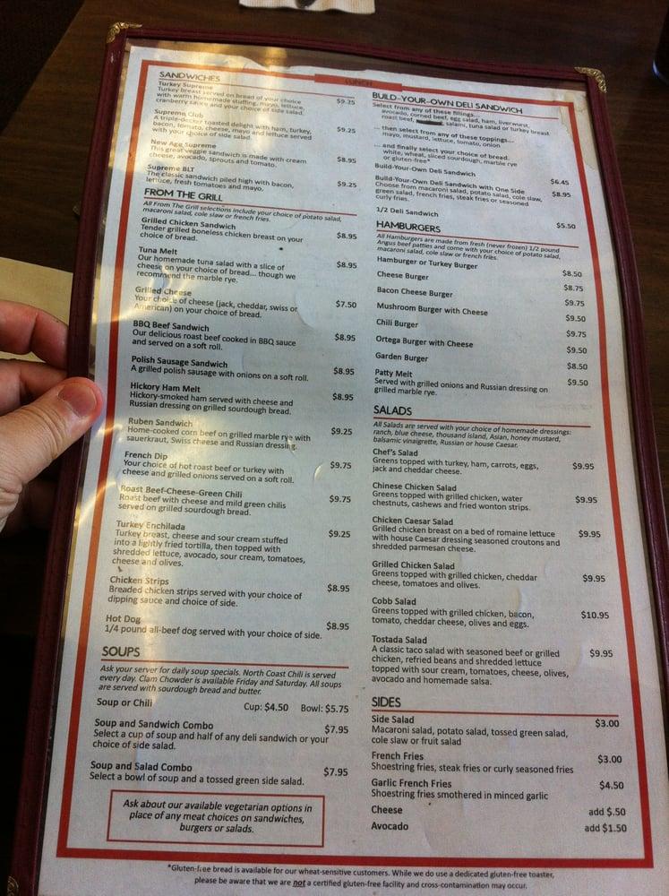 Menu at David's restaurant, Fort Bragg