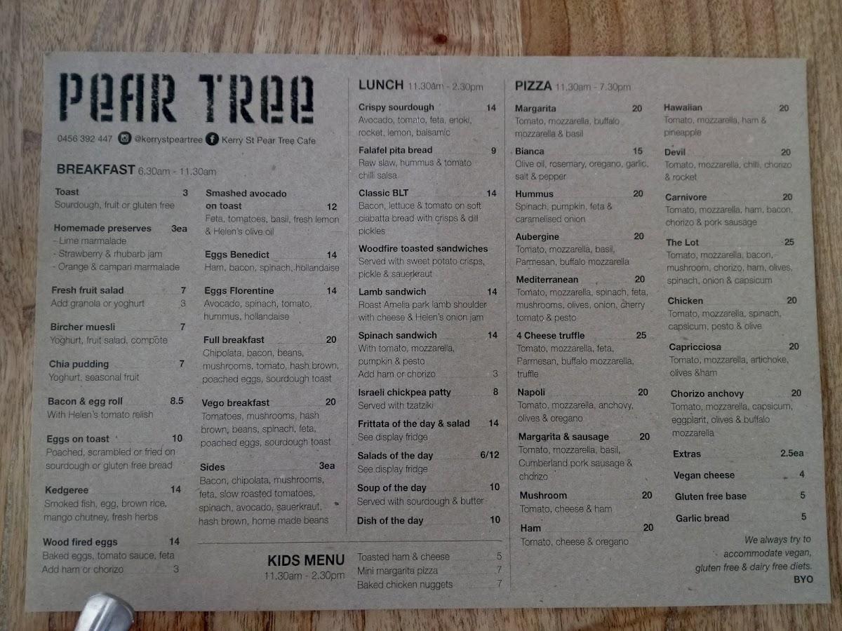 Menu at Kerry Street Pear Tree and Woodfire Pizzeria, Hamilton Hill