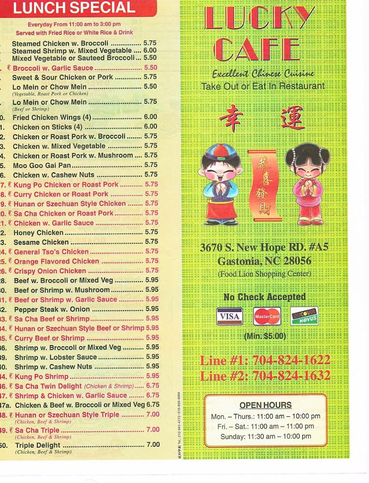 Menu at Lucky Cafe, Gastonia, S New Hope Rd