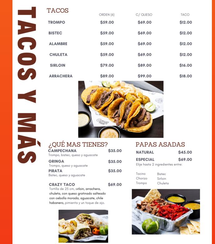 Menu at Crazy Food restaurant, San Pedro Garza García