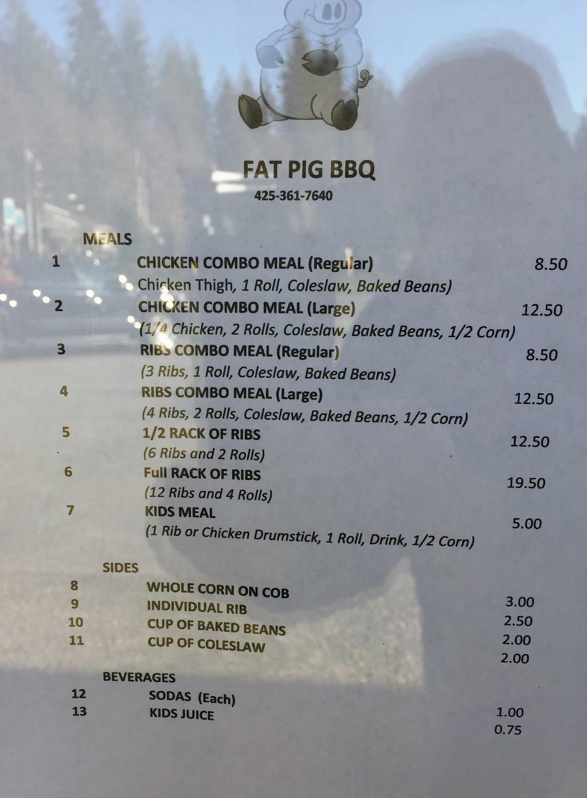 Menu at Fat Pig BBQ, Edmonds