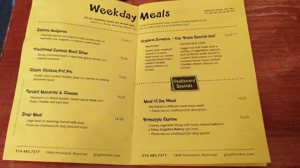 Menu at Gryphon Bakery, Montreal