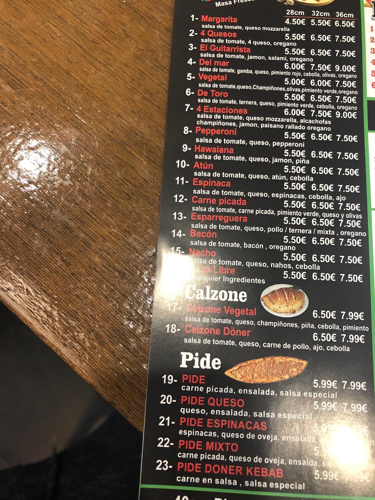 Menu at Pizzeria Kebab Roma, Esparreguera