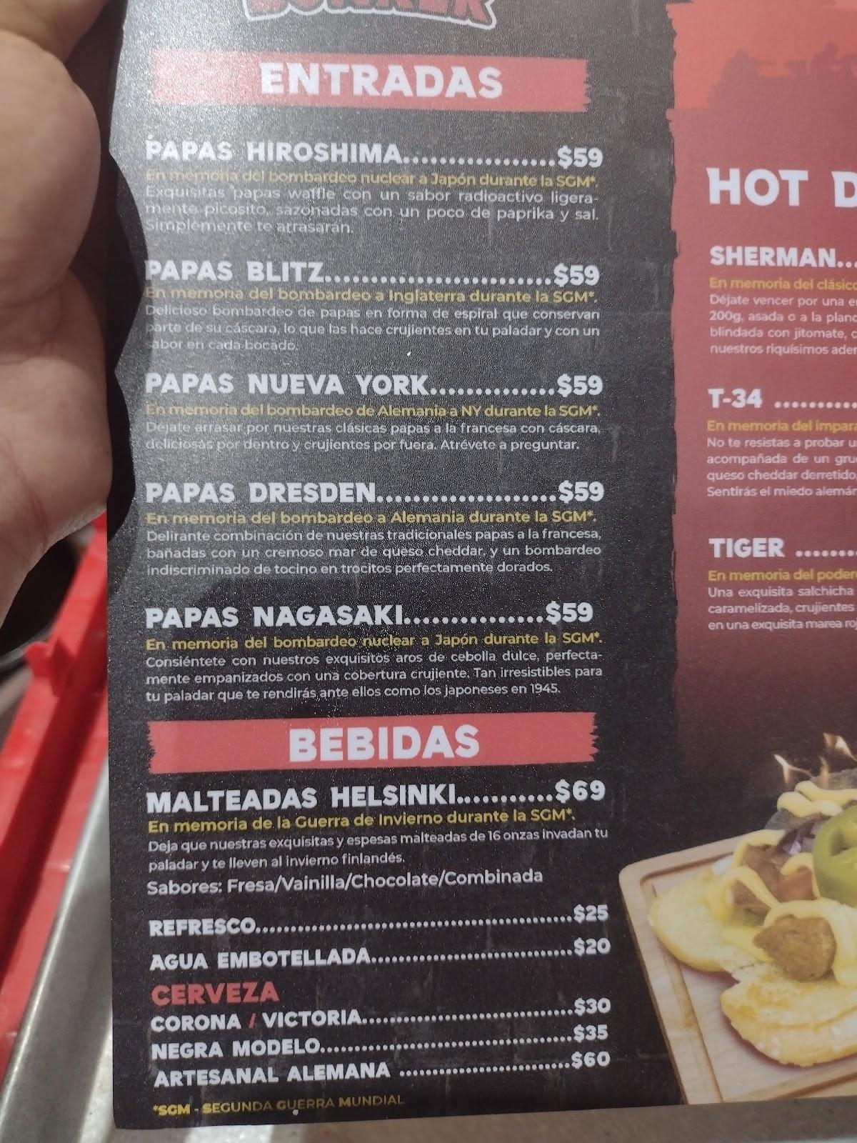 Menu at The Burger Bunker (Narvarte) restaurant, Mexico City