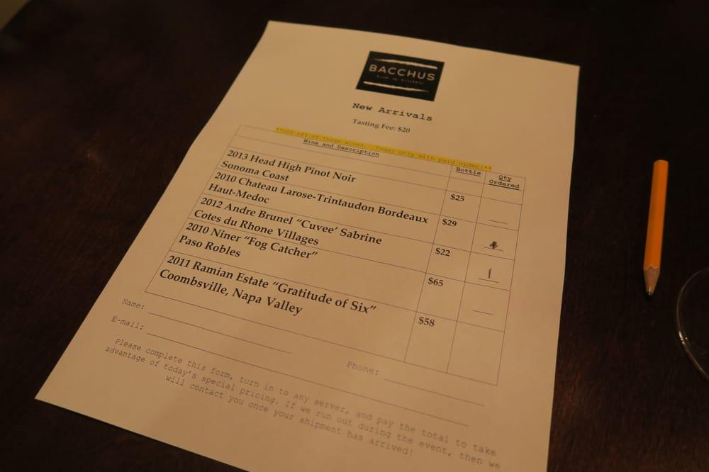 Menu at Bacchus Bar and Bistro, Irvine