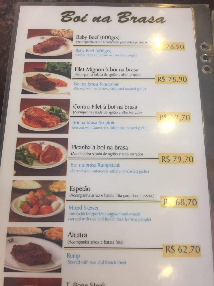 Menu em Boi na Brasa churrascaria, São Paulo, R. Marquês de Itu